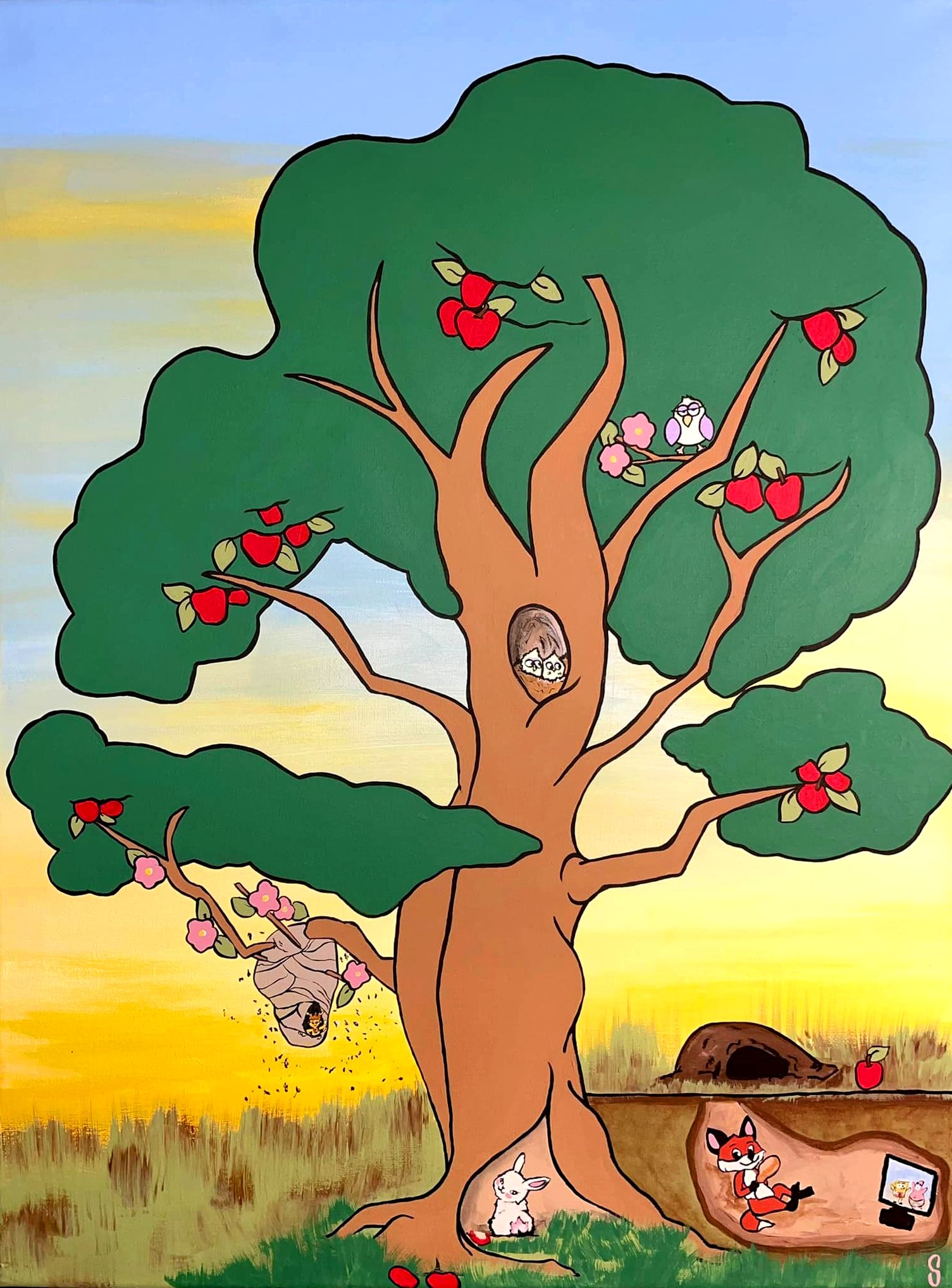 Acrylic Painting Jordan's Tree with Animals